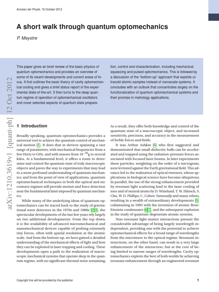 Quantum Optomechanics | PDF | Photon | Atomic