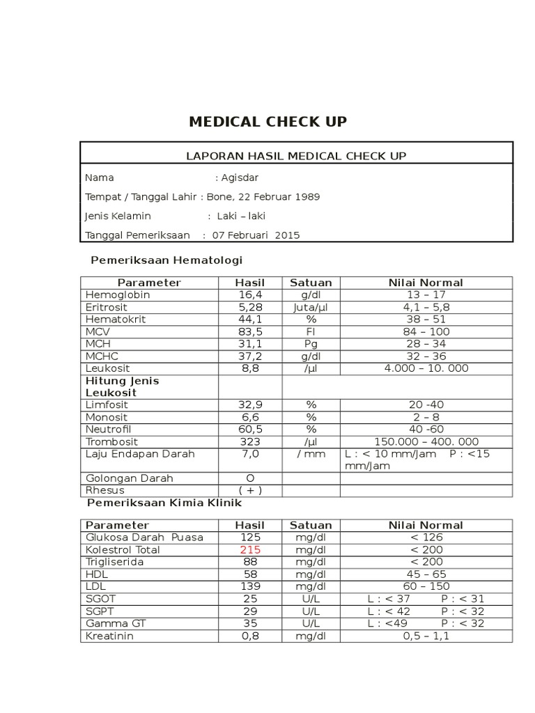 Laporan Hasil Medical Check Up | PDF