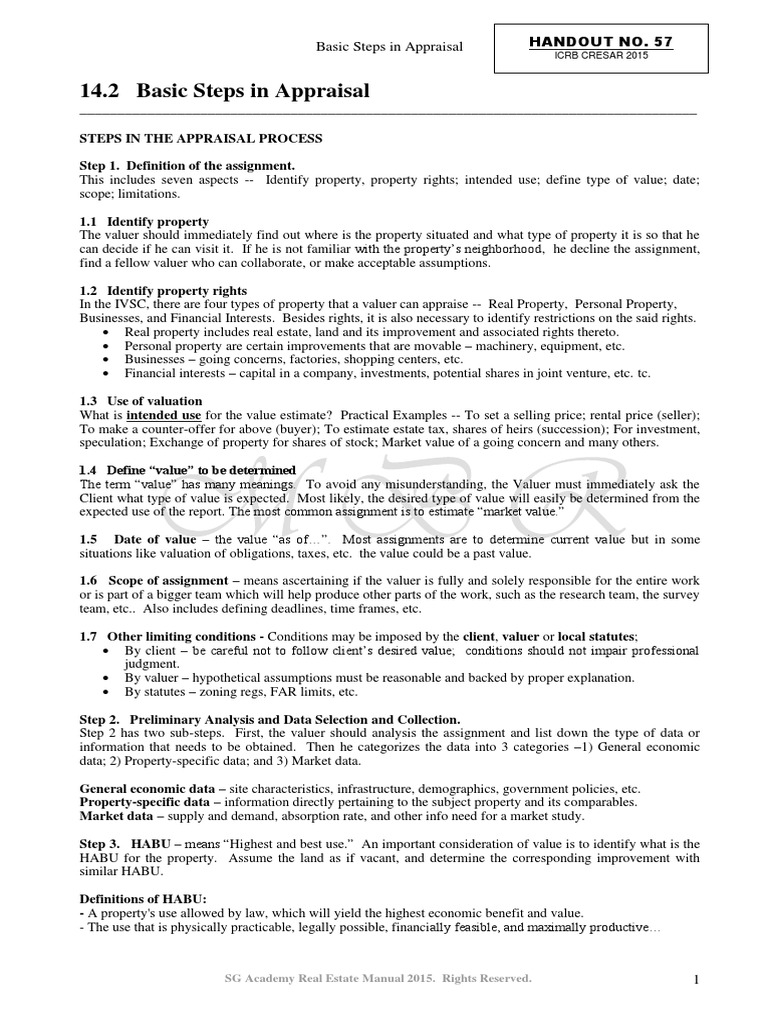 Basic Steps in Appraisal | PDF | Real Estate Appraisal | Investing