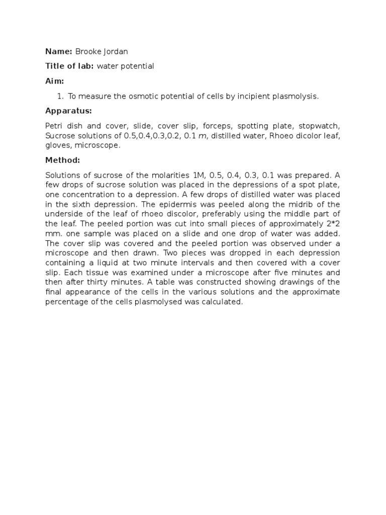Brooky Water Potential Lab | PDF | Osmosis | Organisms