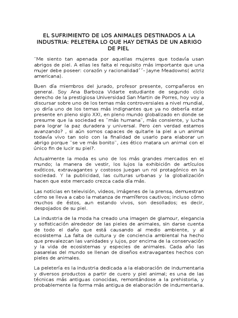 Impacto en El Medio Ambiente Por El Uso de Pieles de Animales en La ...