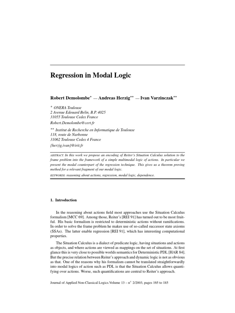 Regression in Modal Logic | PDF | Interpretation (Logic) | Modal Logic