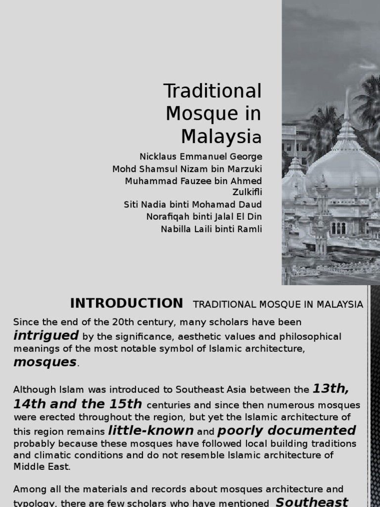 Traditional Malaysian Mosque Architecture | PDF | Dome | Mosque