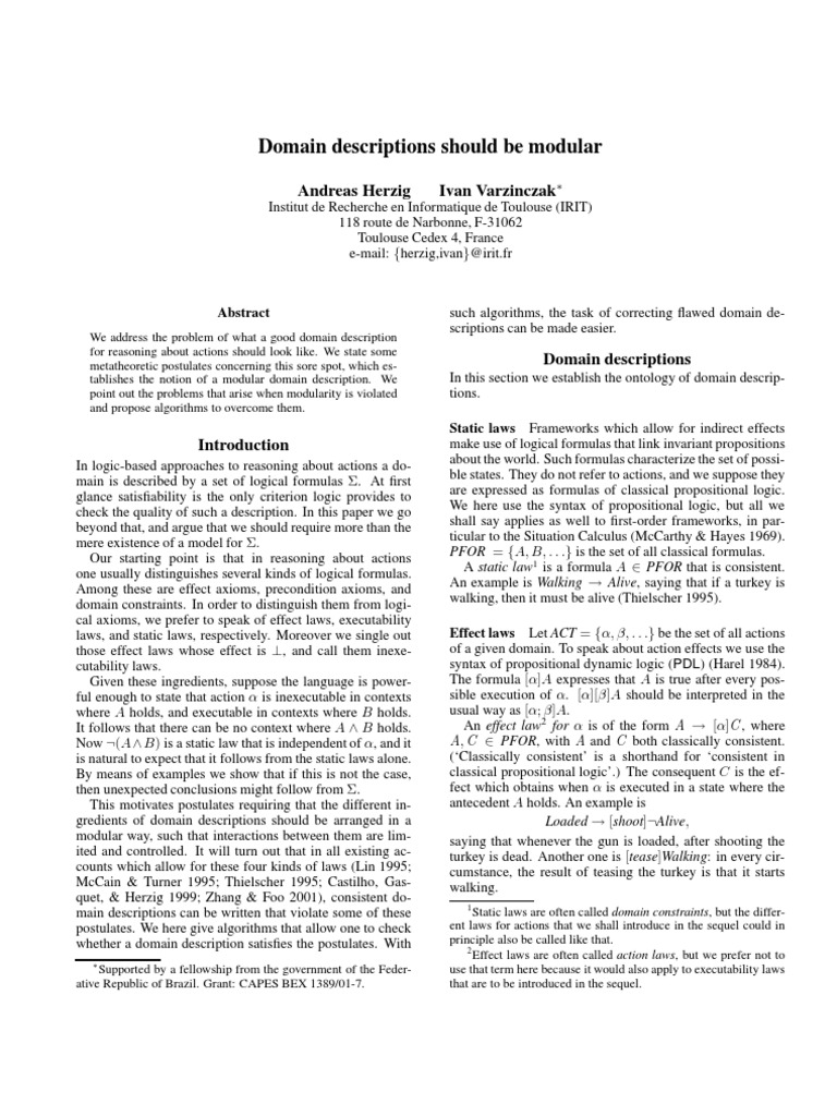 Domain Descriptions Should Be Modular | PDF | Axiom | Metaphysics