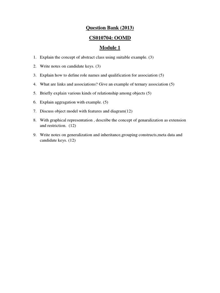 OOMD Model Question Paper, SNGCE | PDF | Unified Modeling Language ...