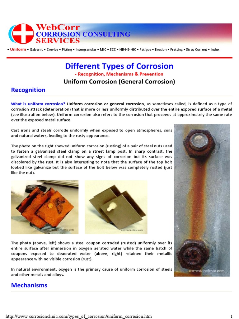 Different Forms of Corrosion - Uniform Corrosion - General Corrosion | PDF