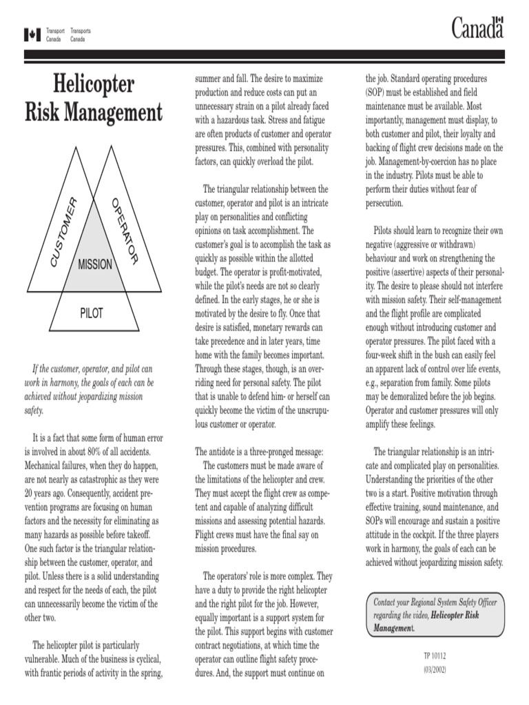 TP 10112 Helicopter Risk Management TP10112B | PDF | Safety ...