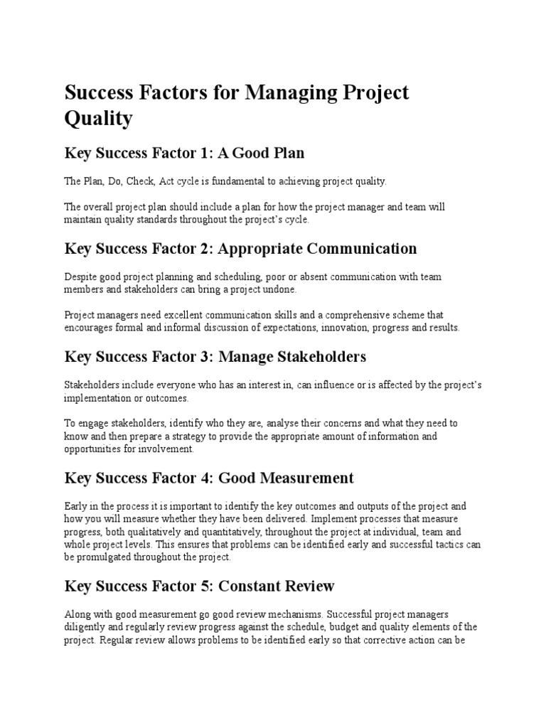 Key Success Factors in Project Management | PDF