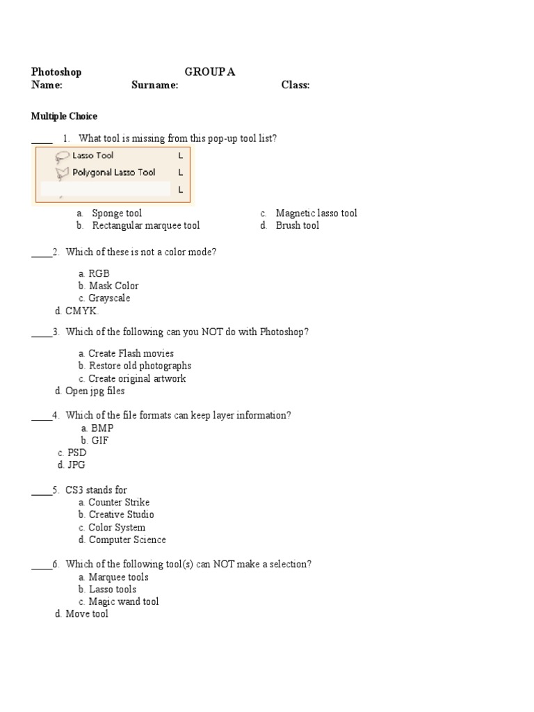 Photoshop Multiple Choice Quiz | PDF