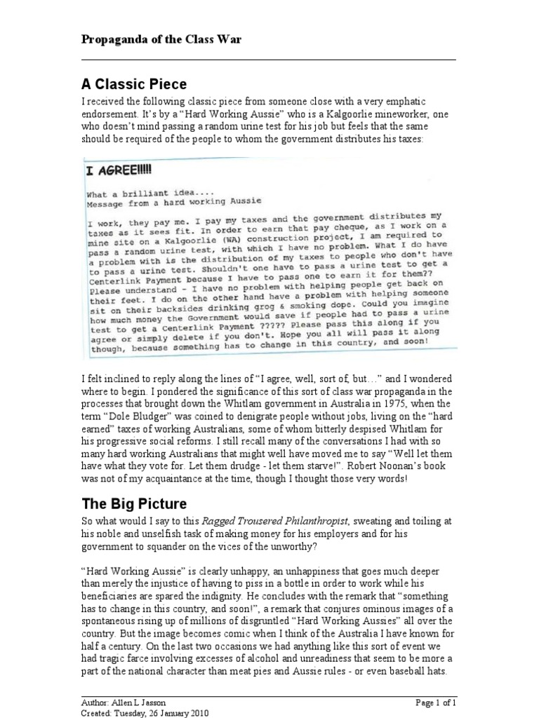 Propaganda of The Class War | PDF | Australia | Taxes