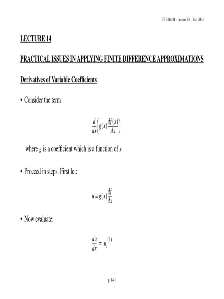 Template of Finite Difference Coefficients | PDF