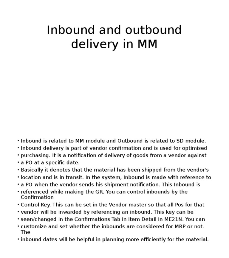 Inbond and Outbond Delivery | PDF