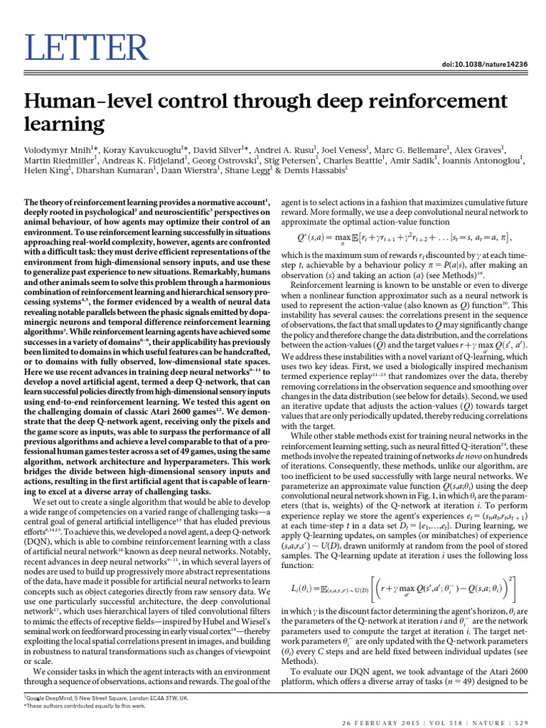 Human-Level Control Through Deep Reinforcement Learning | PDF | Artificial Neural Network ...