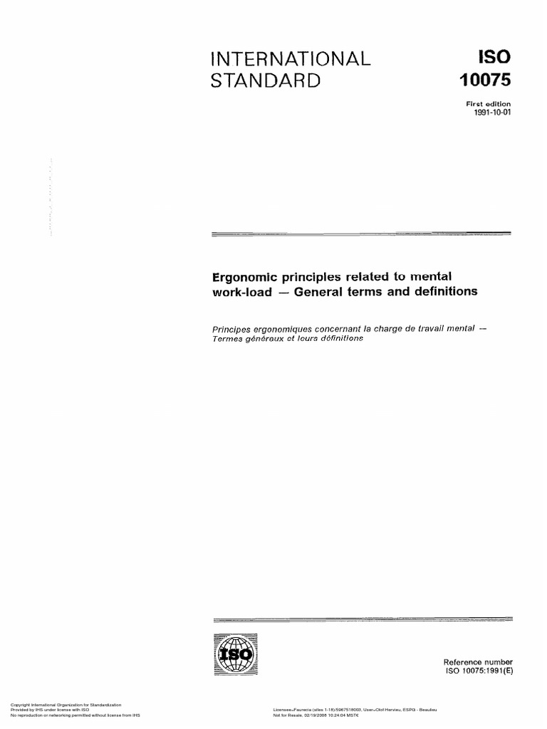 ISO 10075-1995 Ergonomic Mental Workload. General Terms | PDF | Fatigue ...