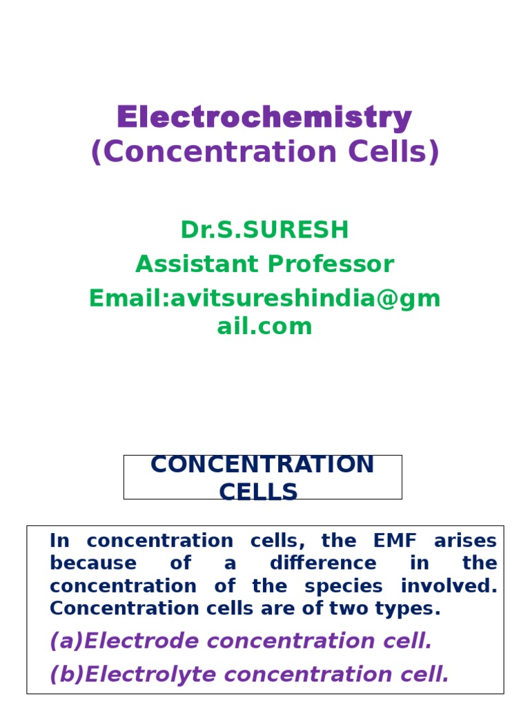 Concentration Cells | PDF | Redox | Electrolyte
