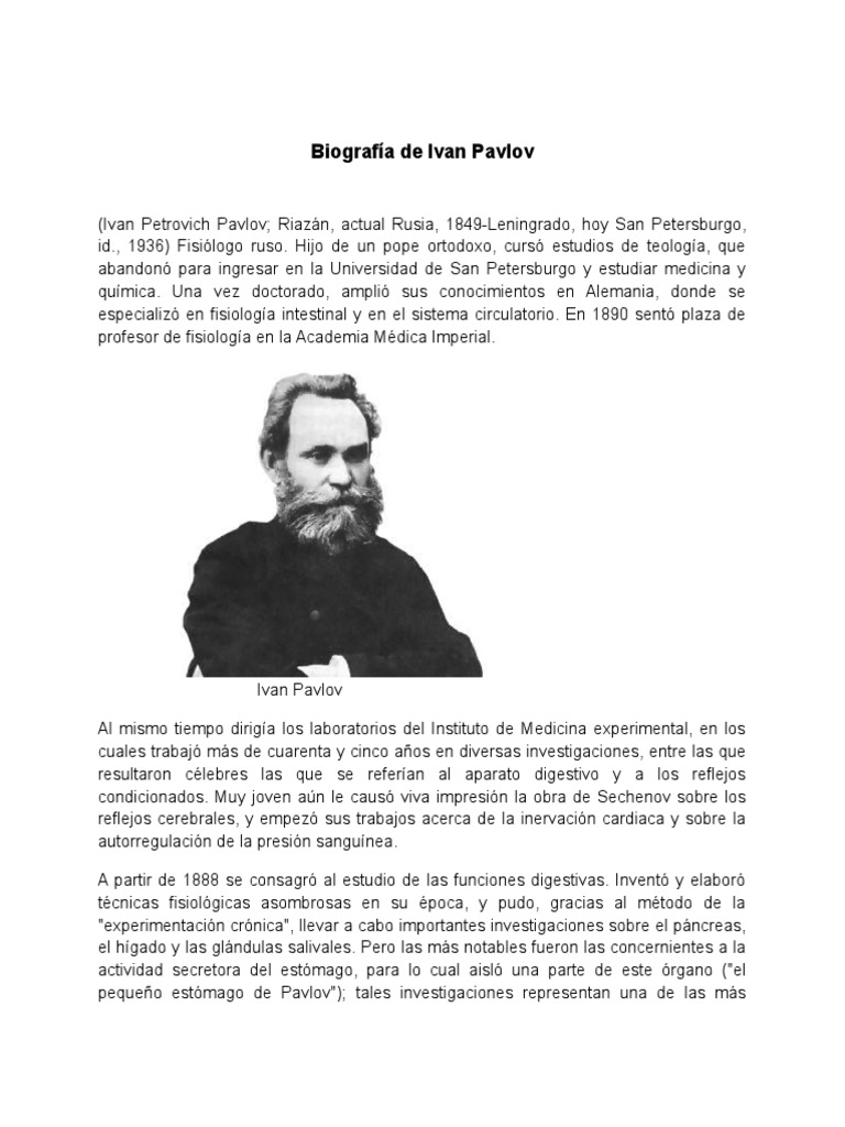 Biografía de Iván Pavlov | PDF | Conceptos psicologicos | Sicología