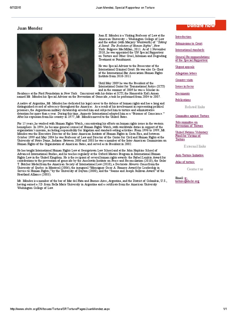 Juan Mendez Special Rapporteur On Torture Pdf Human Rights