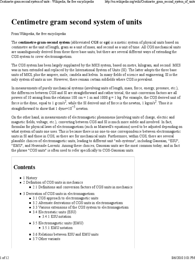 Centimetre Gram Second System | PDF | International System Of Units ...