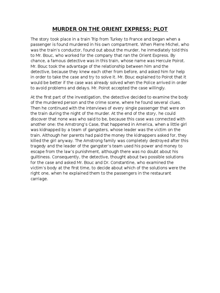 Murder On The Orient Express | PDF | History | Mystery, Thriller ...