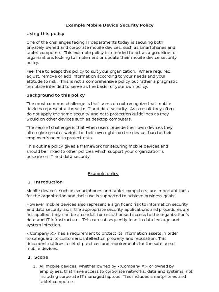 Mobile Device Security Policy Guide | PDF | Mobile Device | Computer Security