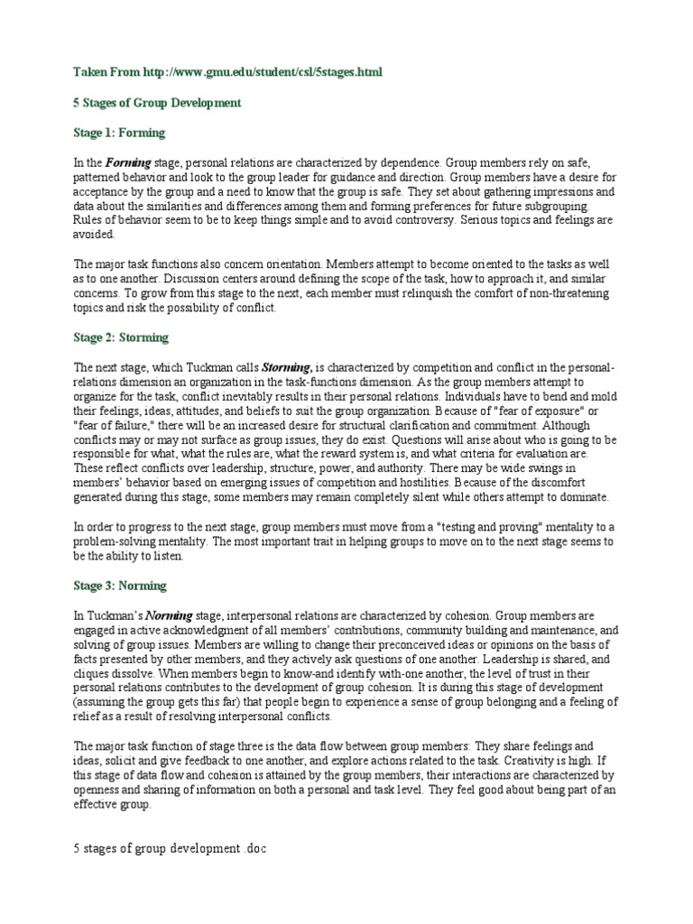 5 Stages of Group Development | PDF | Leadership | Behavioural Sciences
