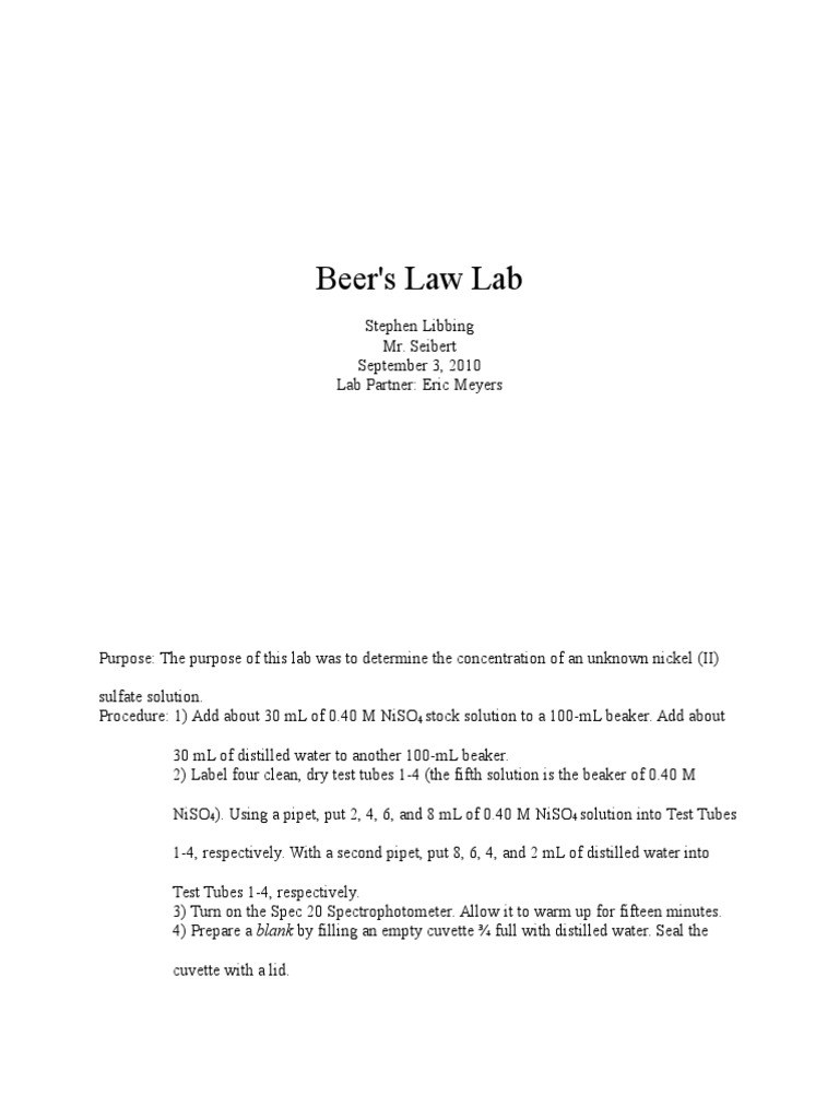 Beer's Law Lab | PDF | Absorbance | Concentration