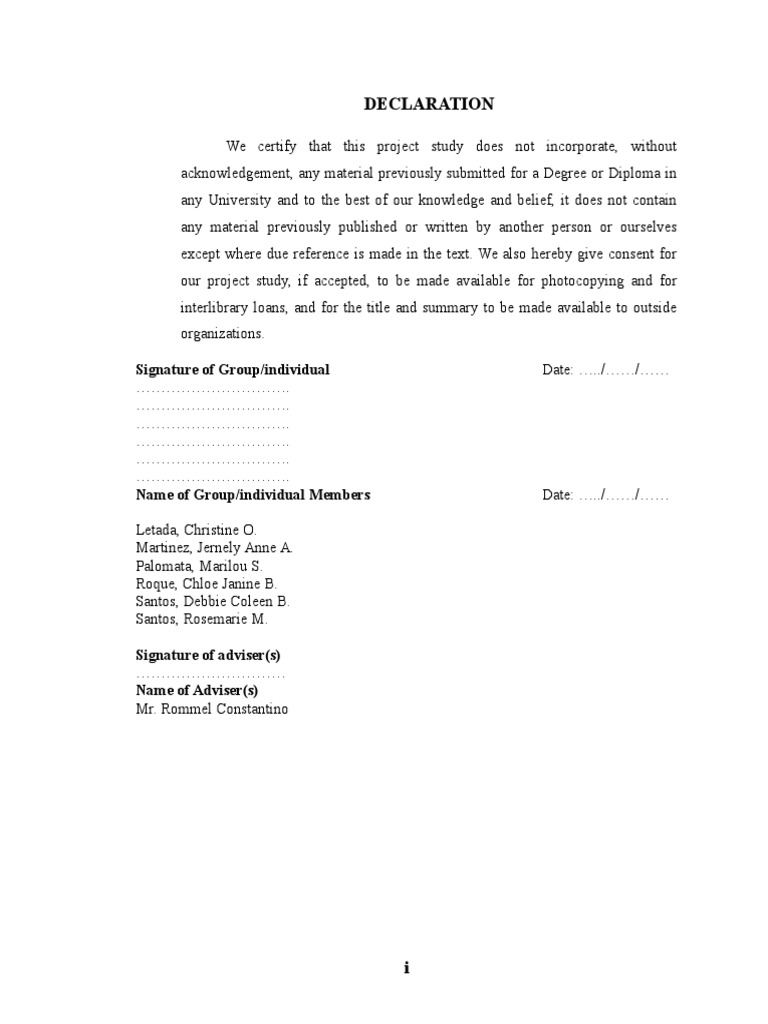 Declaration: Signature of Group/individual | PDF