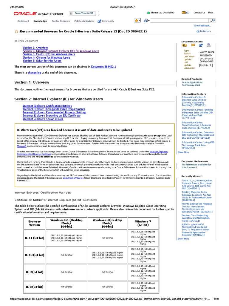 Compatible Browser To Oracle R12 | PDF | Internet Explorer | Firefox