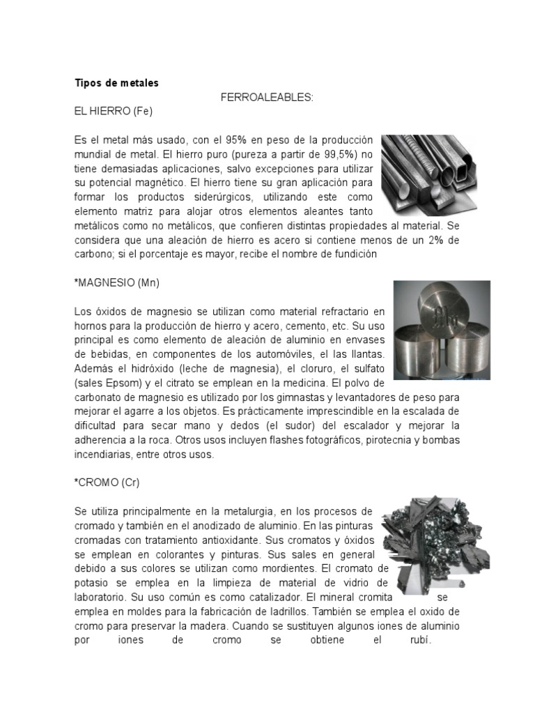 Tipos y usos de metales comunes | PDF | Uranio | Hierro