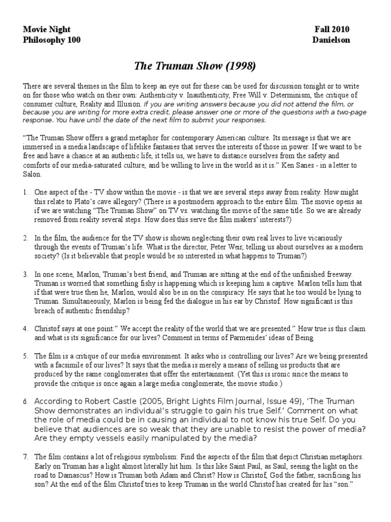 Truman Show | PDF | Free Will | Harry S. Truman