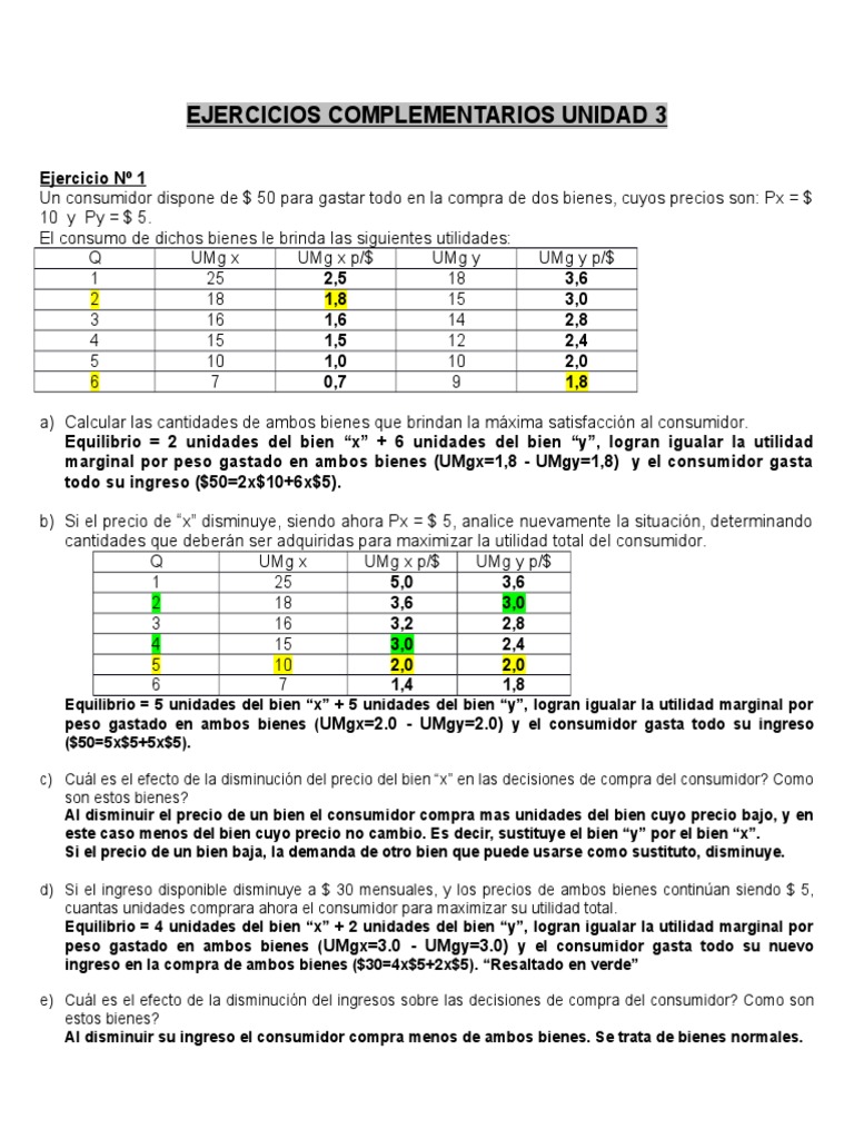 Ej Complementarios Unidad 3 | PDF
