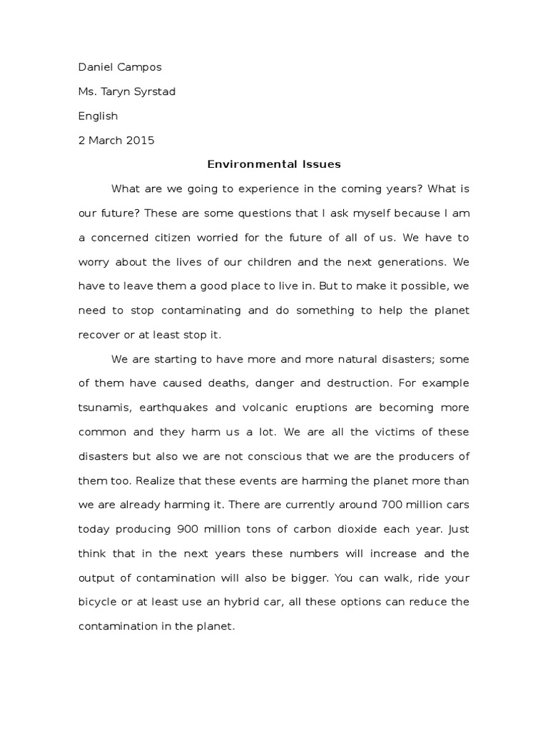 Environmental Issues Essay | PDF | Natural Disasters | Environmental Issues