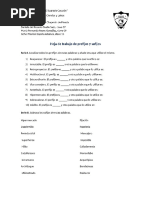 Hoja De Trabajo De Sufijos Y Prefijos