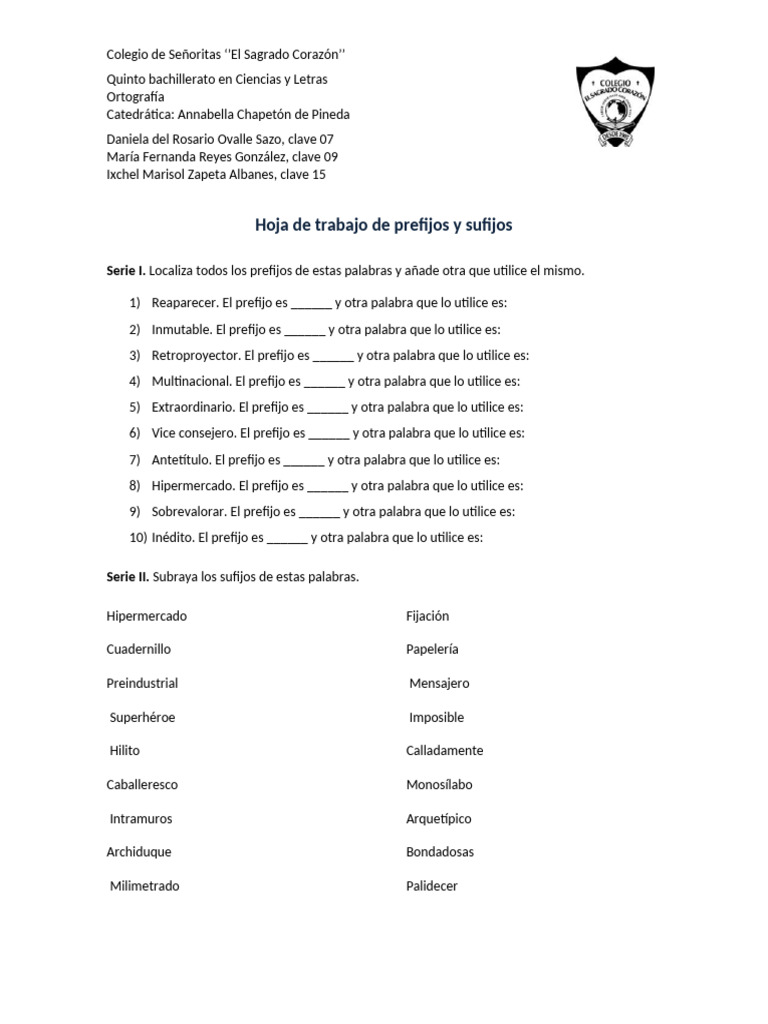 Hoja De Trabajo De Prefijo Y Sufijo Para La Escuela Secundaria