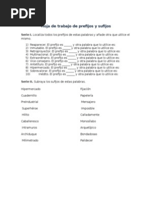 Hoja De Trabajo De Prefijo Y Sufijo Para La Escuela Secundaria