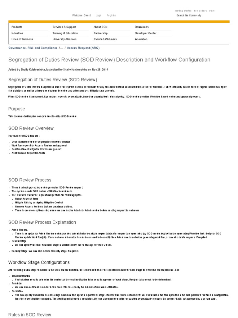 Segregation of Duties Review (SOD Review) Description and Workflow ...