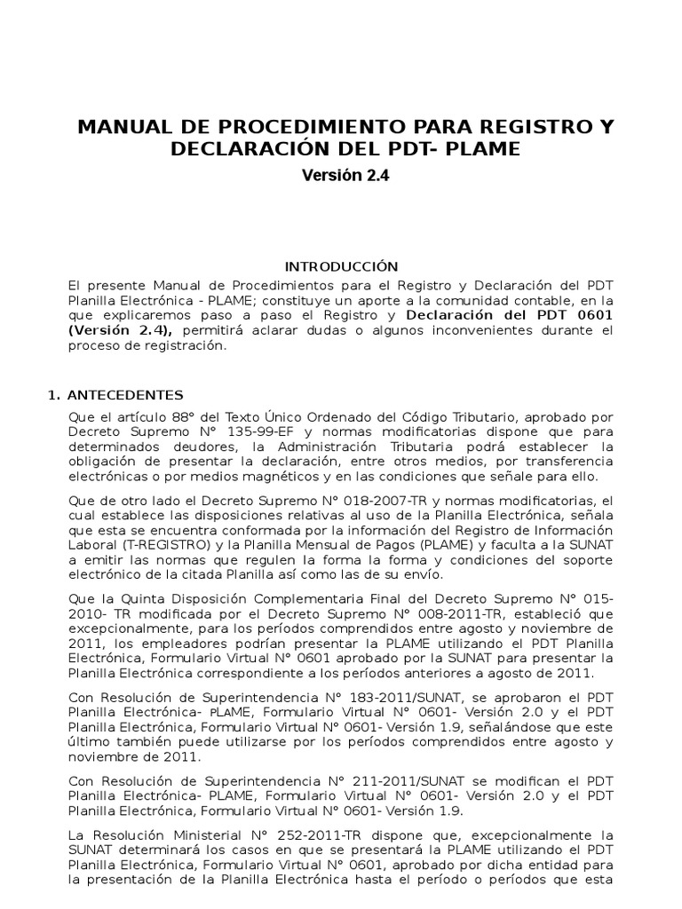 Manual de Procedimiento para Registro y Declaración Del PDT | PDF ...