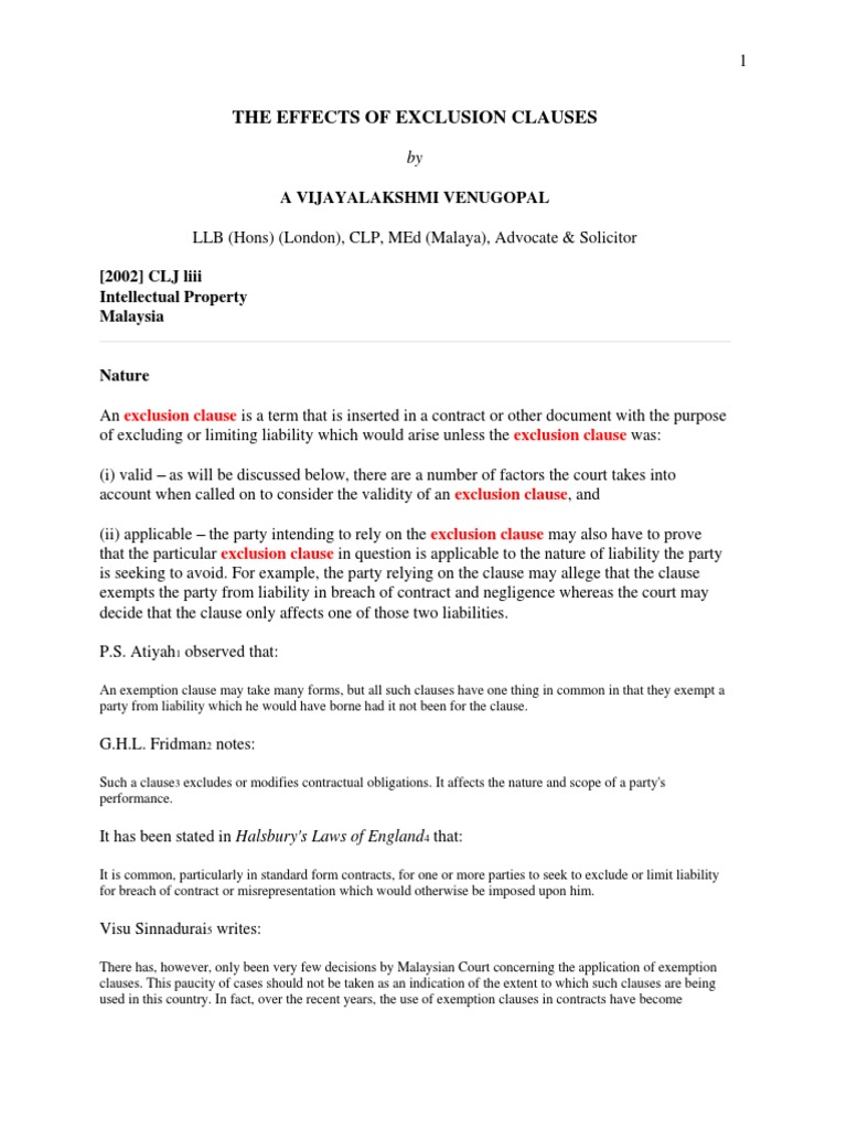 The Effects of Exclusion Clauses | Misrepresentation In English Law ...