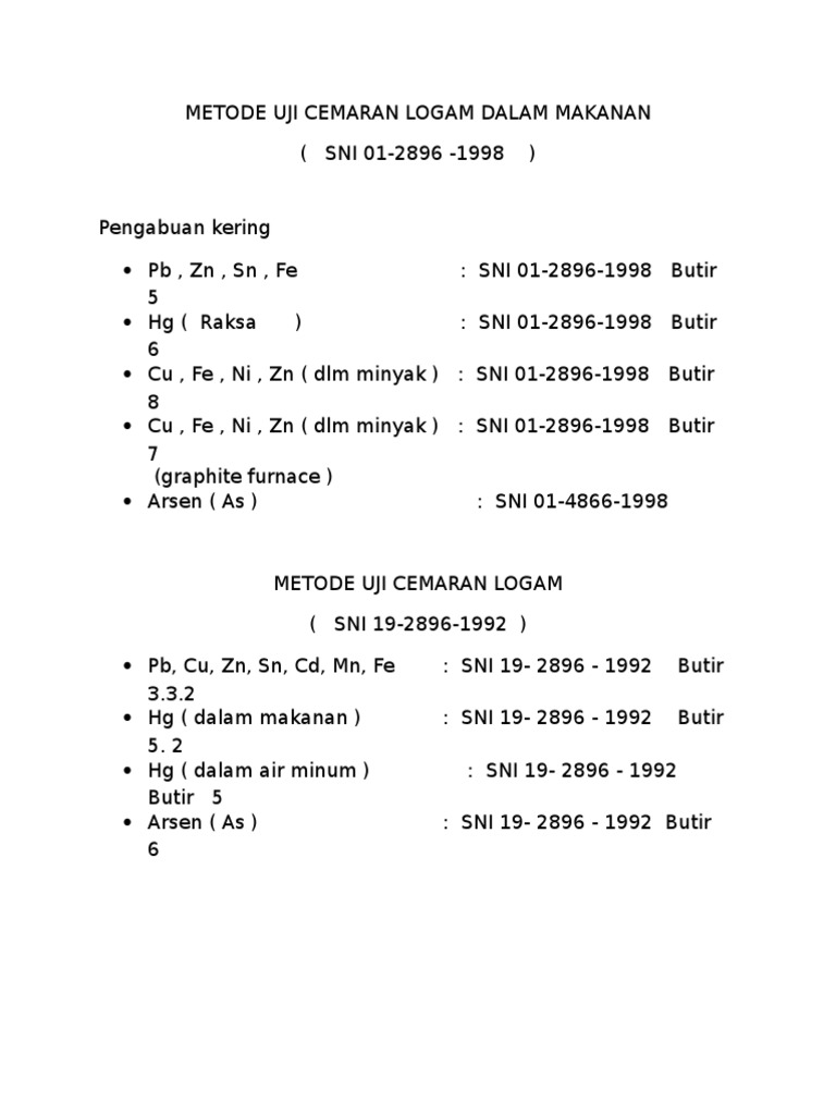 Metode Uji Cemaran Logam Dalam Makanan | PDF
