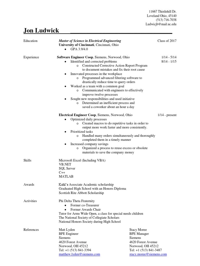 Jon Ludwick's Electrical Engineering Resume | PDF | Career & Growth