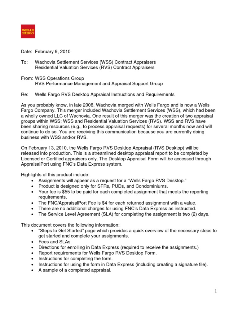 Wells Fargo RVS Desktop Appraisal Instructions and Requirements 09feb10 ...