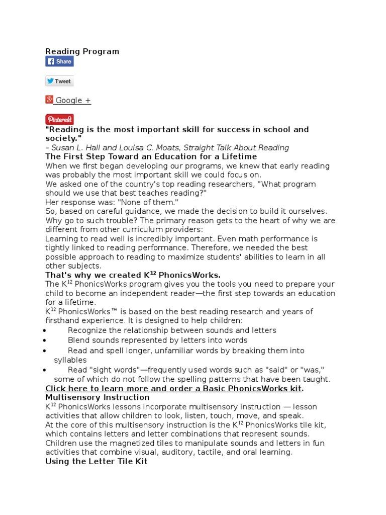 Reading Program | Download Free PDF | Reading (Process) | Literacy