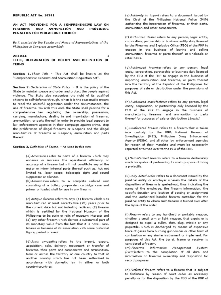 RA 10591 - Comprehensive Firearms and Ammunition Regulation Act | PDF ...
