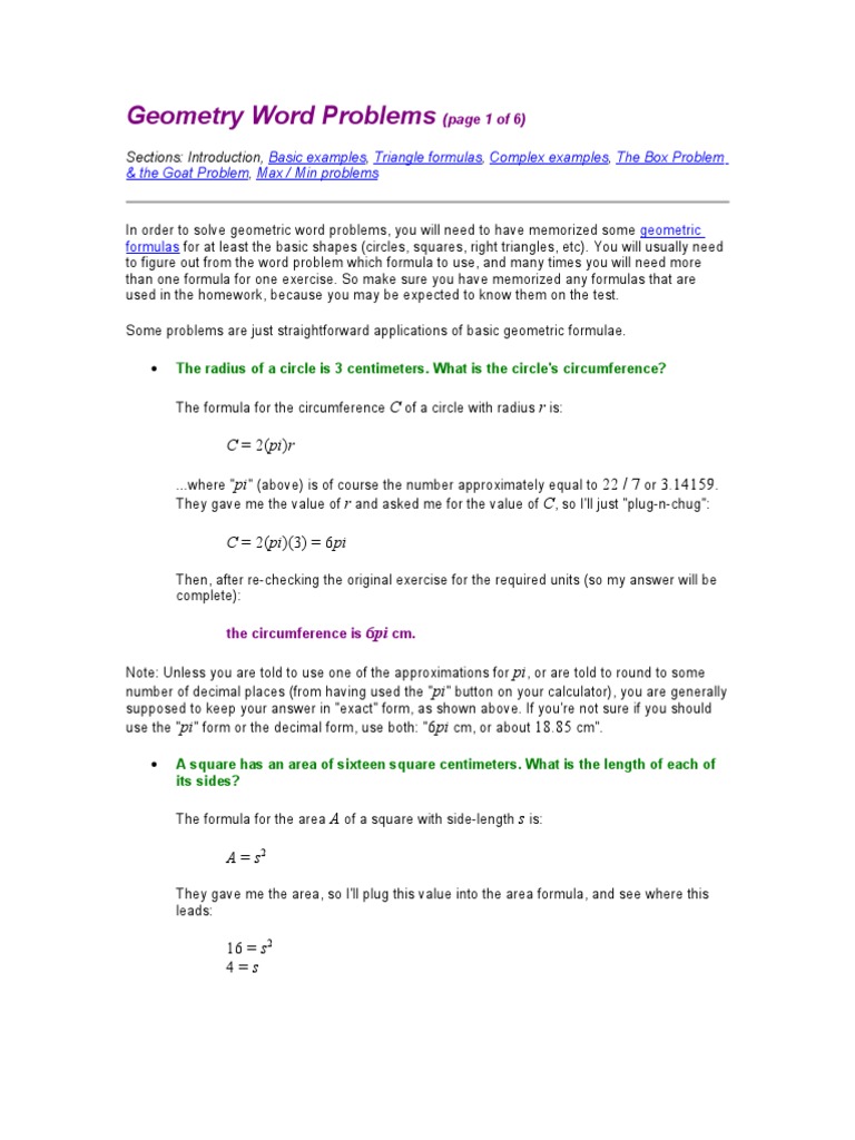 Word Problem Examples | PDF | Area | Triangle