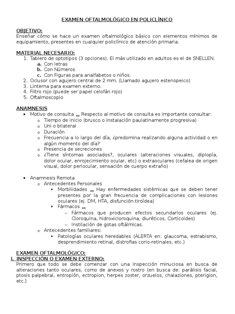 Examen Oftalmologico en Policlinico | PDF | Ojo humano | Percepción visual