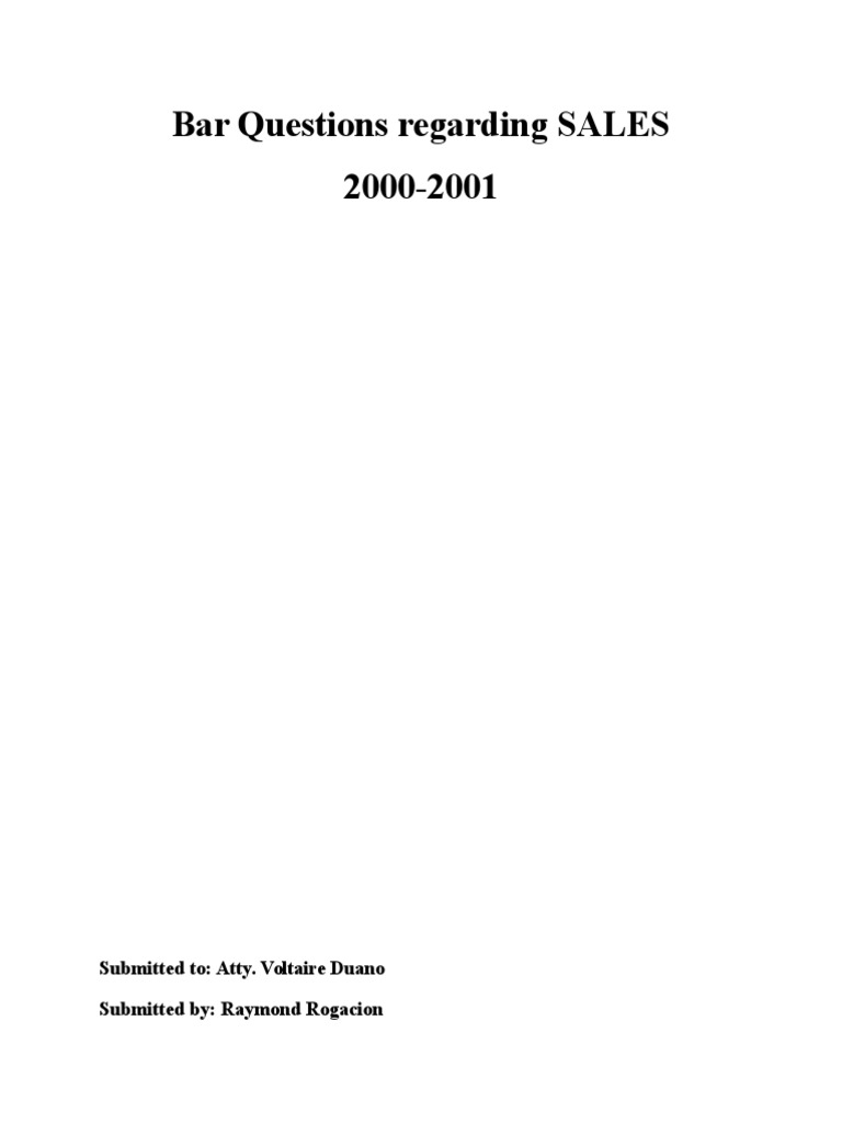 Bar Questions Regarding SALES | PDF | Rescission | Payments
