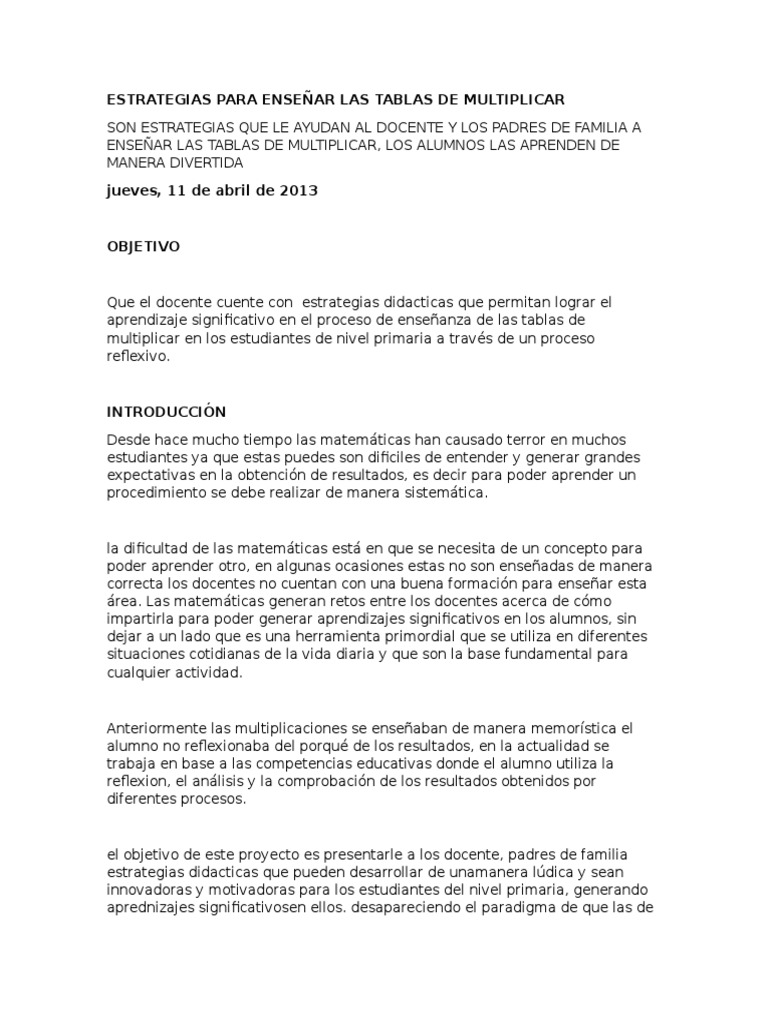Estrategias Divertidas De Multiplicación Ejercicios De Las Tablas De