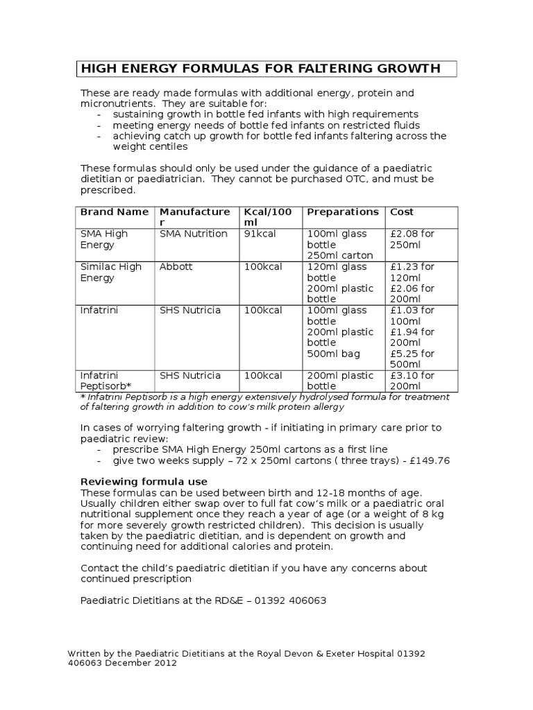 High Energy Formulas for Infants | PDF | Pediatrics | Dietitian