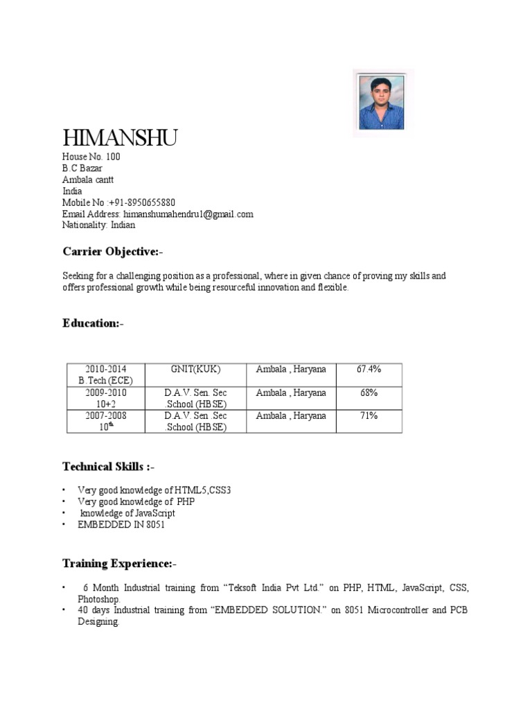 Resume of Himanshu Mahendru | PDF