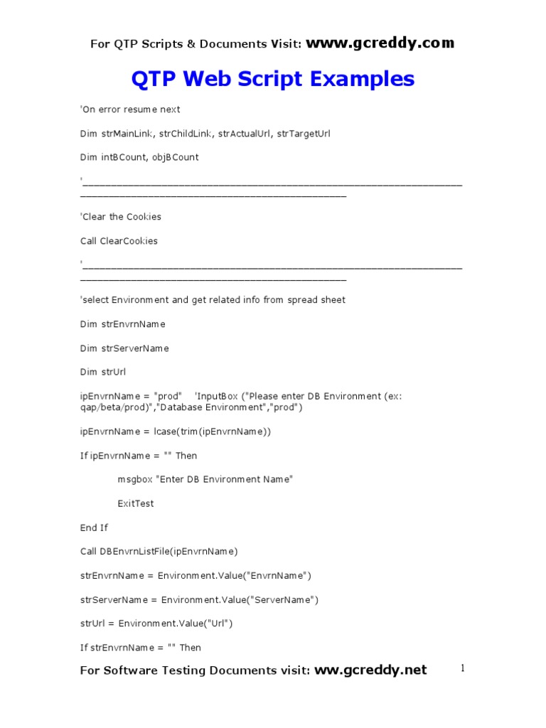 Qtp Web Script Examples For Qtp Scripts And Documents Visit Pdf Computer Science Java Script